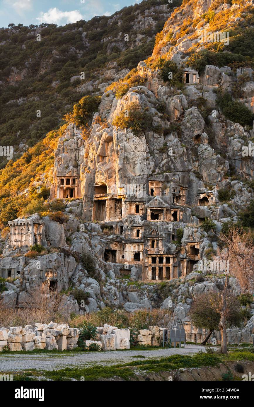 Ancient ruins of Myra city with creepy rock tombs close to Antalya ...