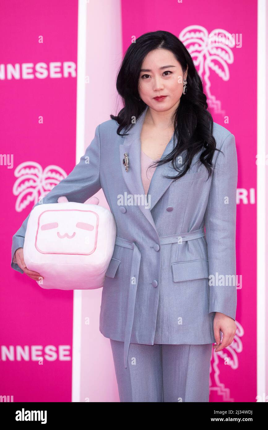 Ye Shu attends the pink carpet during the 5th Canneseries Festival, on ...