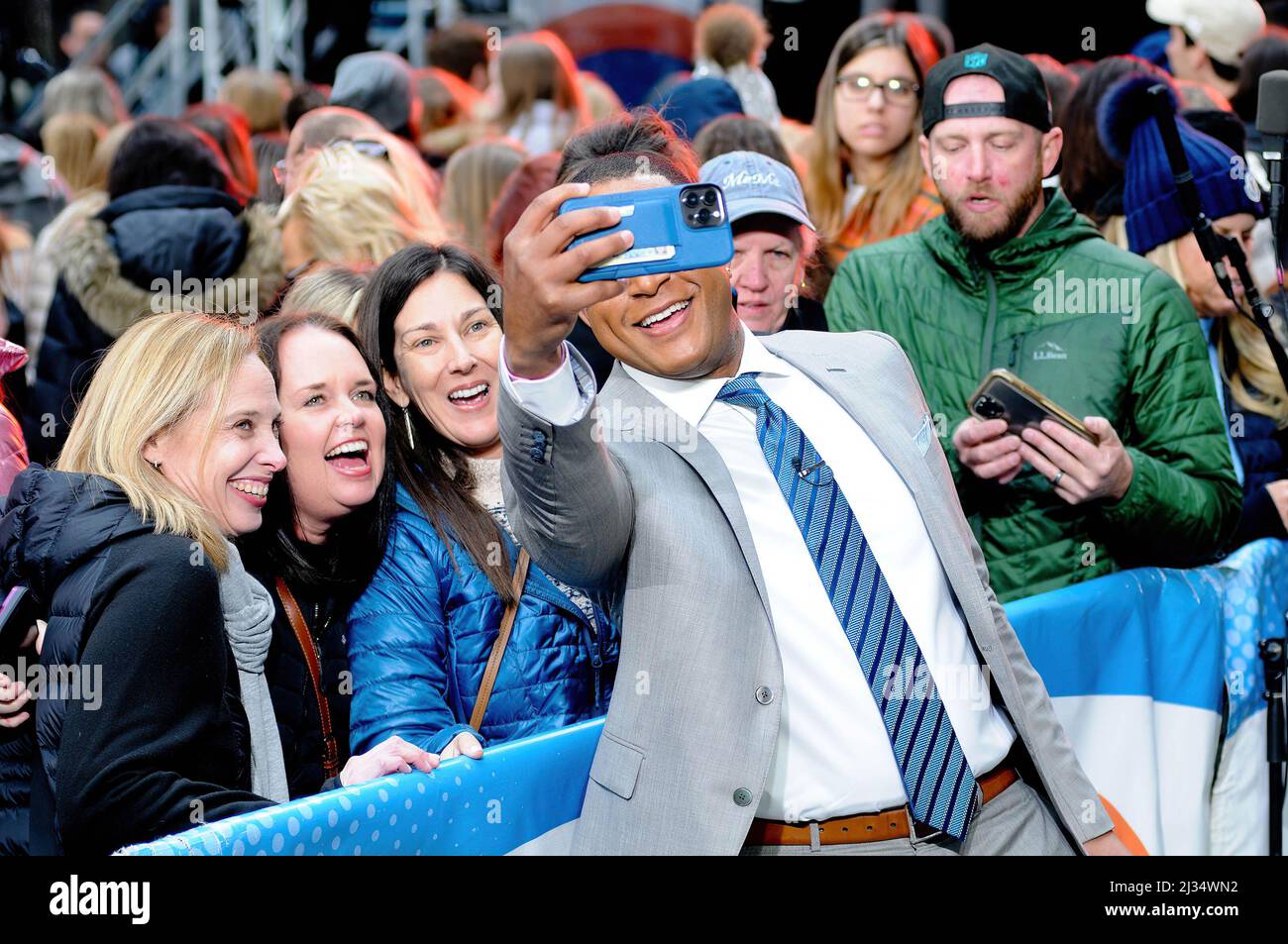 New York, USA - 5 Apr 2022, Craig Melvin takes a selfie with fans at ...