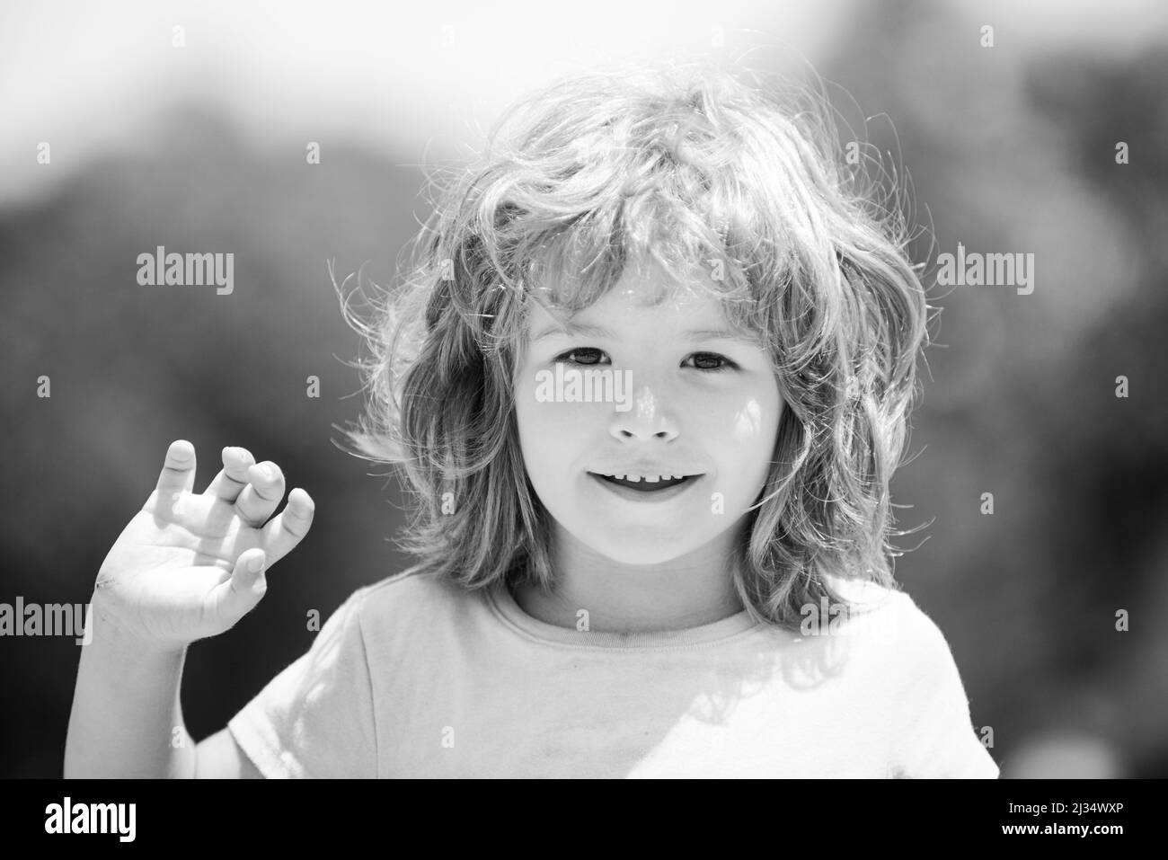 Happy child boy portrait. Kids emotions. Kid outdoor Stock Photo - Alamy