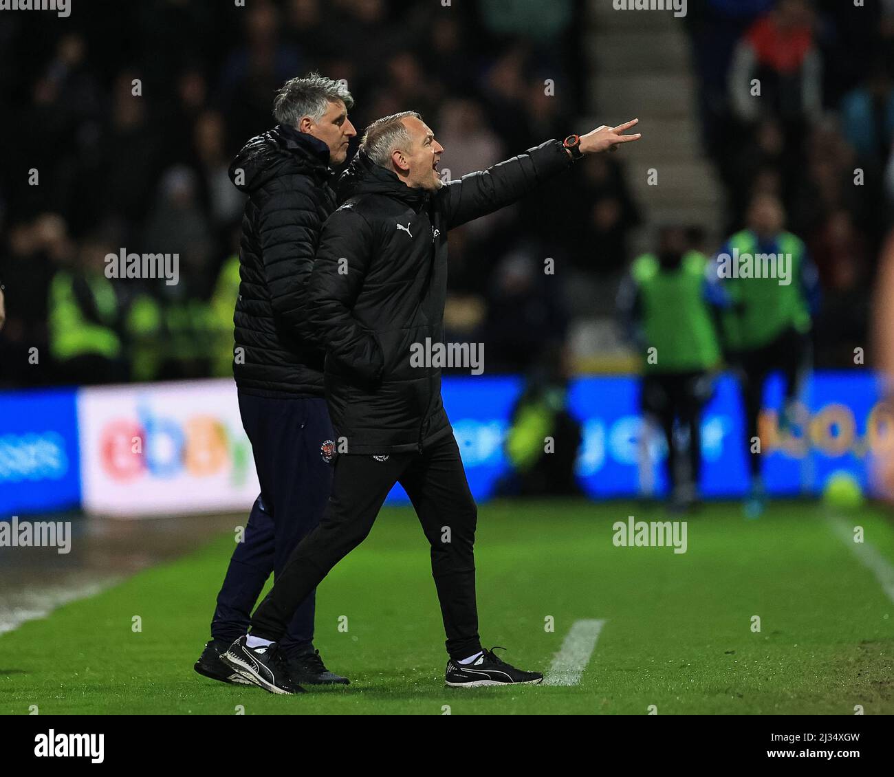 Neil Critchley head coach of Blackpool gives his team instructions ...