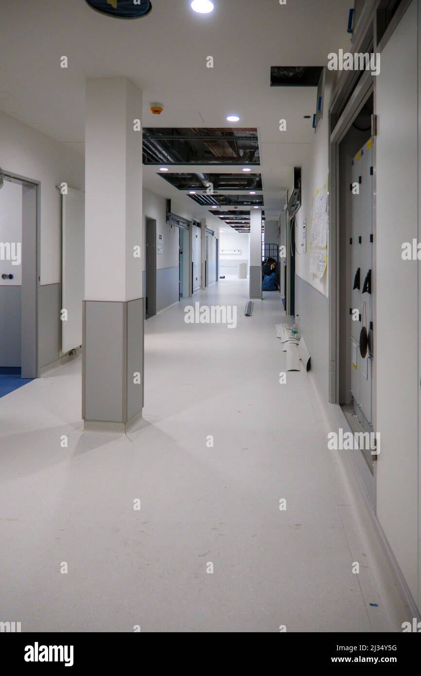 in the new operating room building in a hospital, the ceiling is still ...