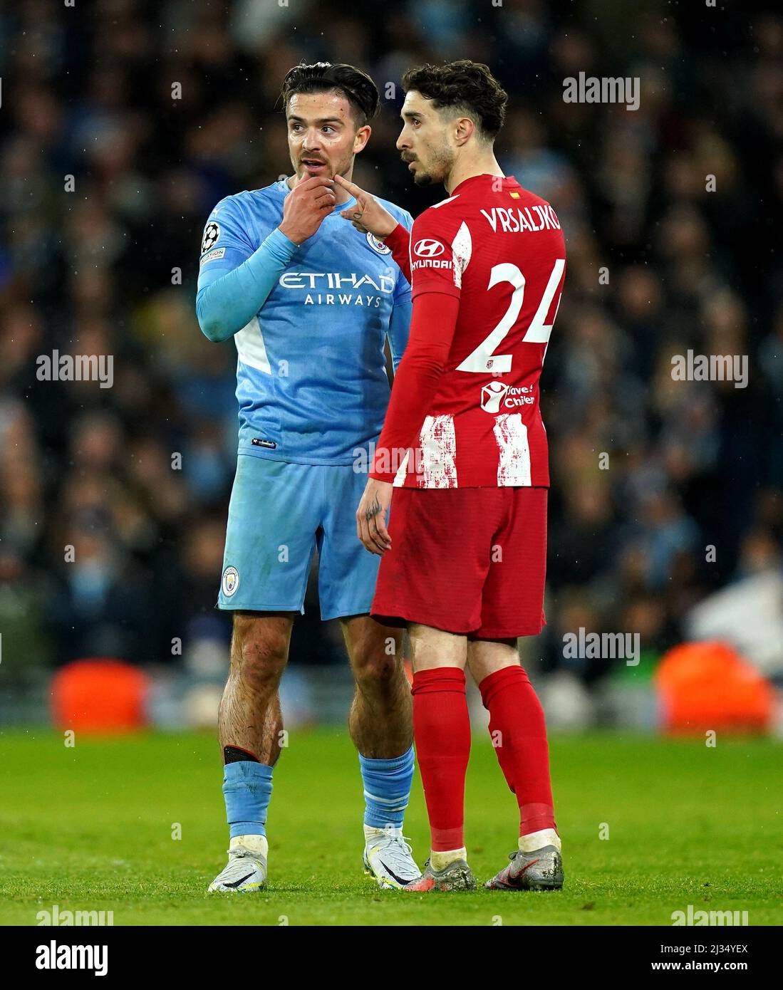 Manchester City's Jack Grealish (left) and Atletico Madrid's Sime ...