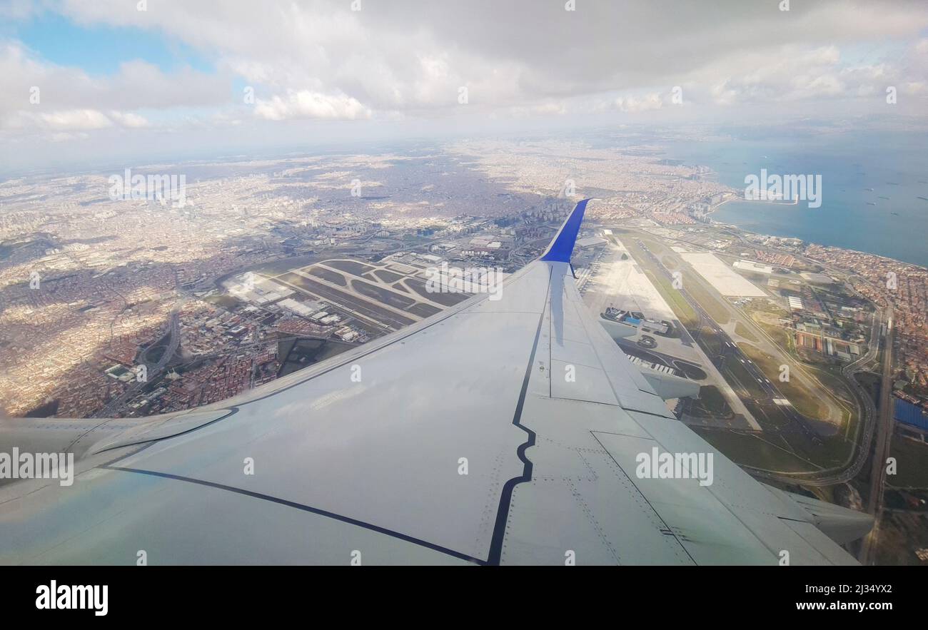 Istanbul from plane window aerial view with cloudscape Stock Photo - Alamy
