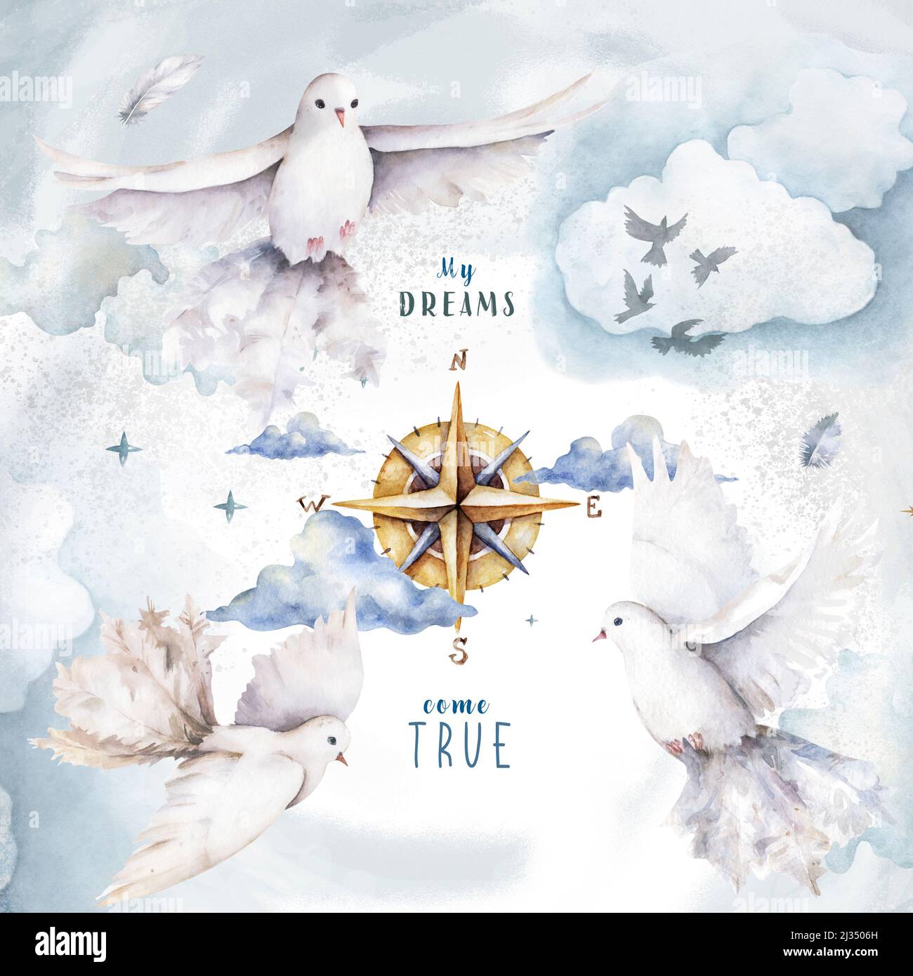 doves of hope, greeting card, watercolor, dreams, lighthouse, compass ...