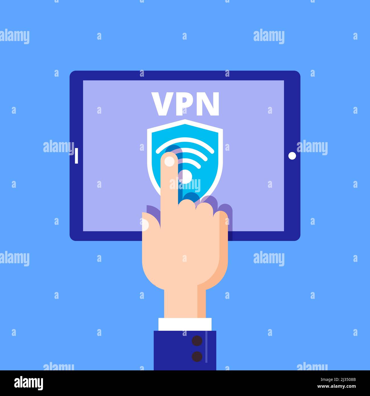 Hand enabling vpn. For print and design. Vector illustration Stock ...