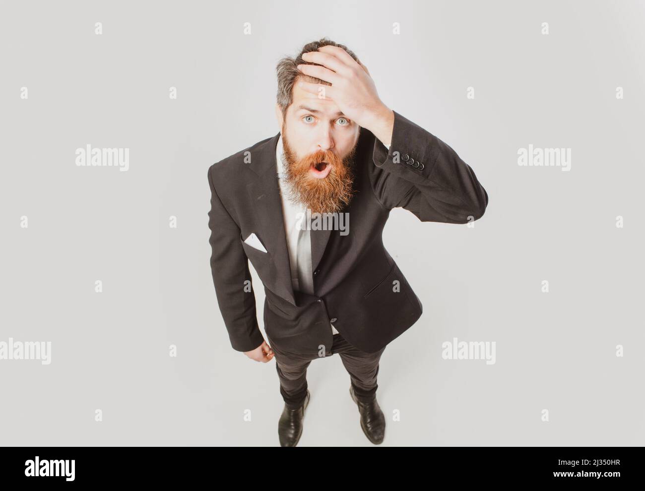 Businessman in suit, excited emotions. Overworked businessman. Meme ...