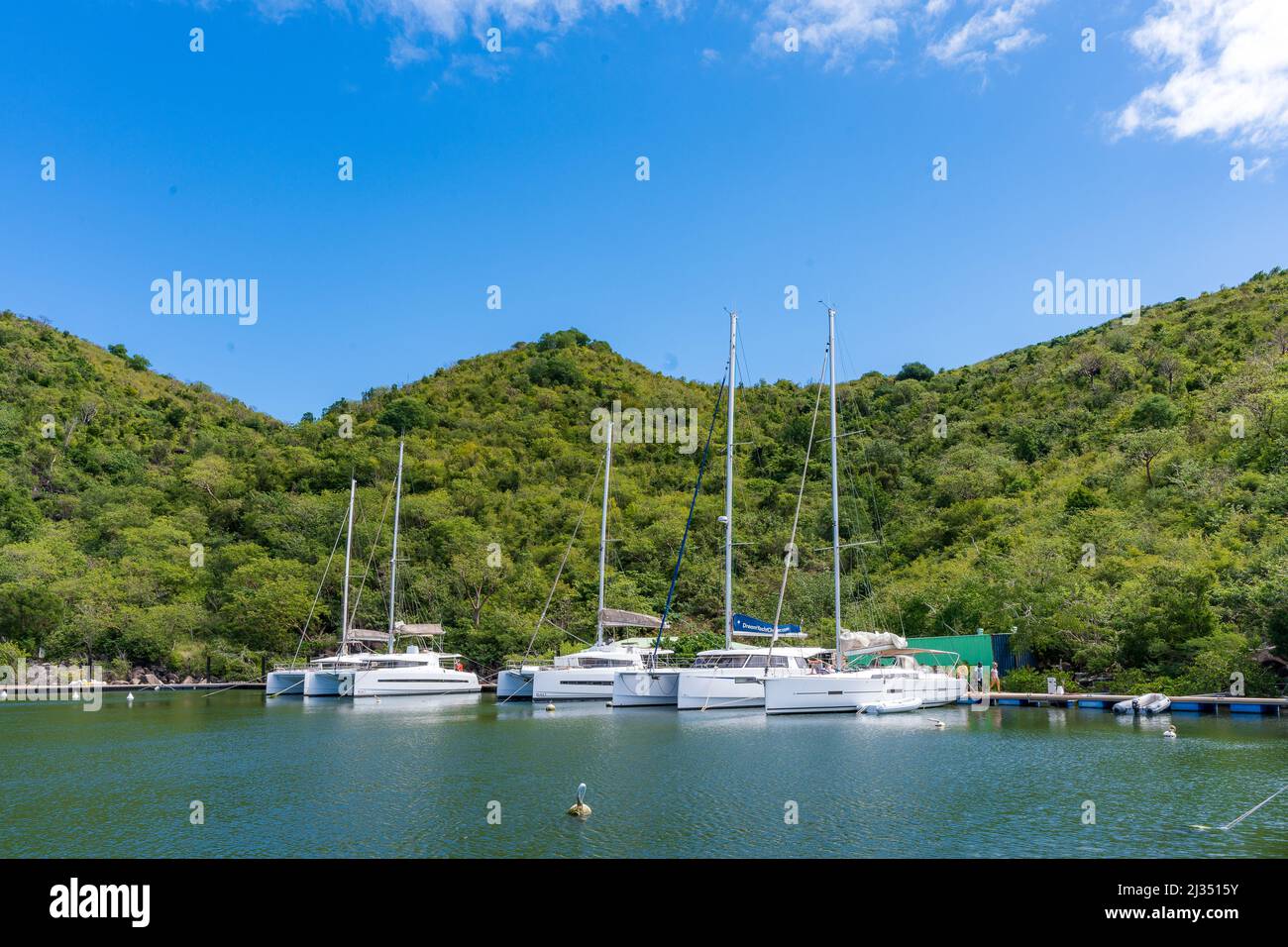 A view of white ships and boats at the Anse Marcel beach, Saint Martin ...