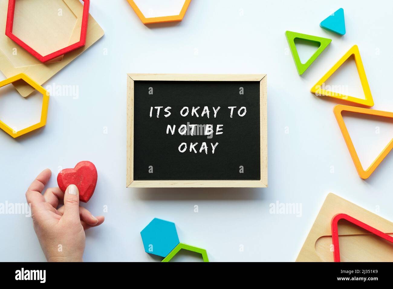Text Its OK to not be OK on blackboard, chalk board. Nested wood ...