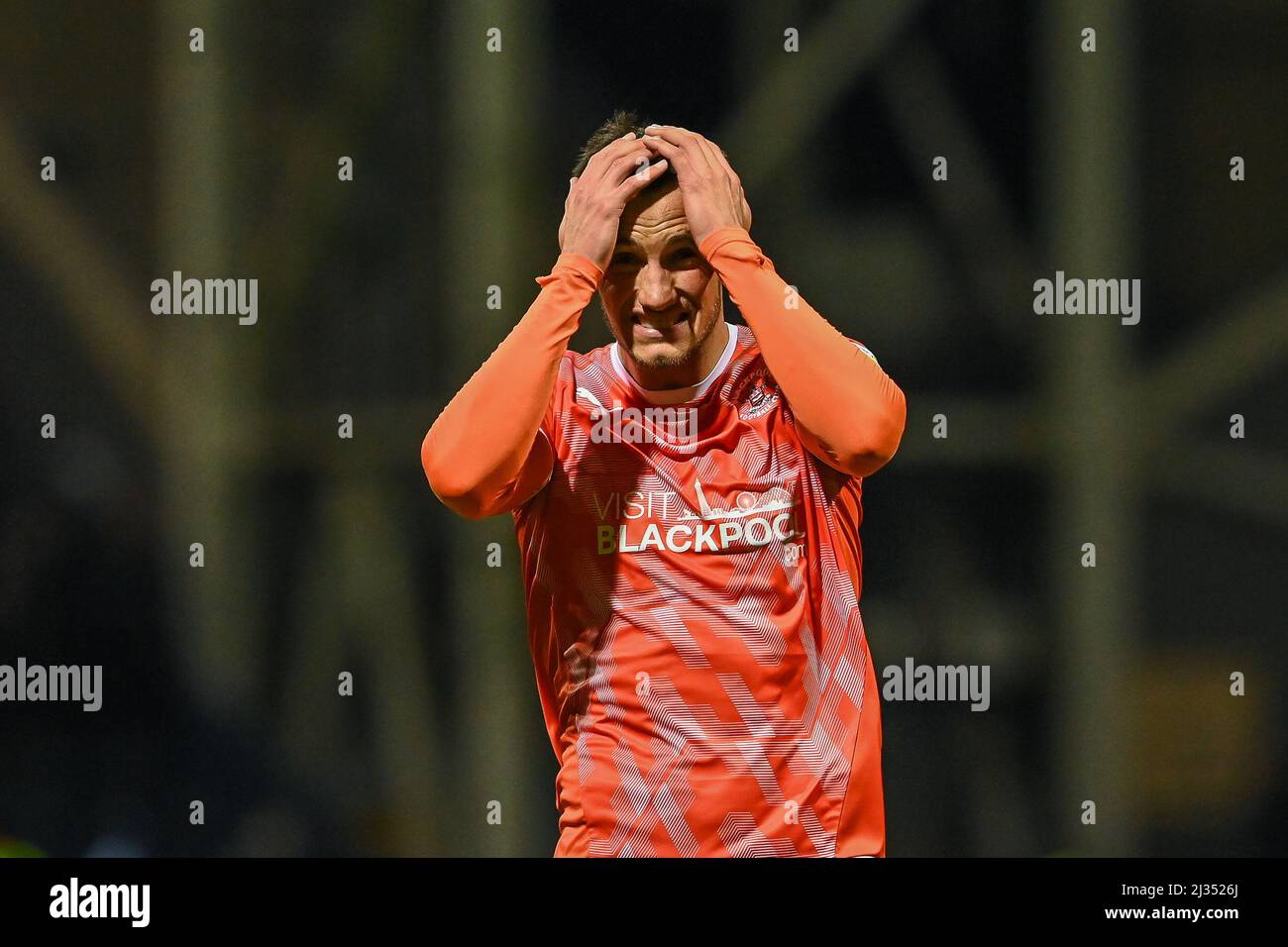 Jerry Yates #9 of Blackpool is dejected at the final whistle Stock ...