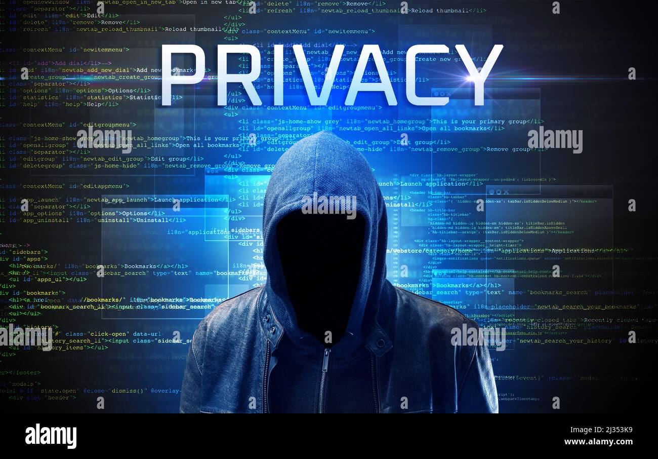 Faceless hacker on code background Stock Photo - Alamy