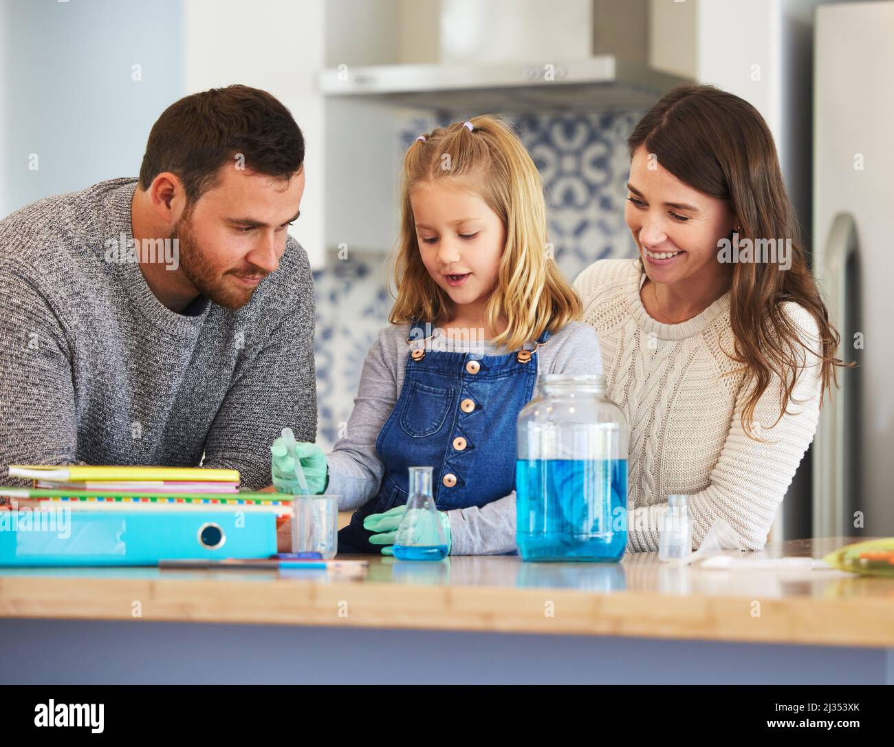What did your notes say. Shot of a family completing science ...