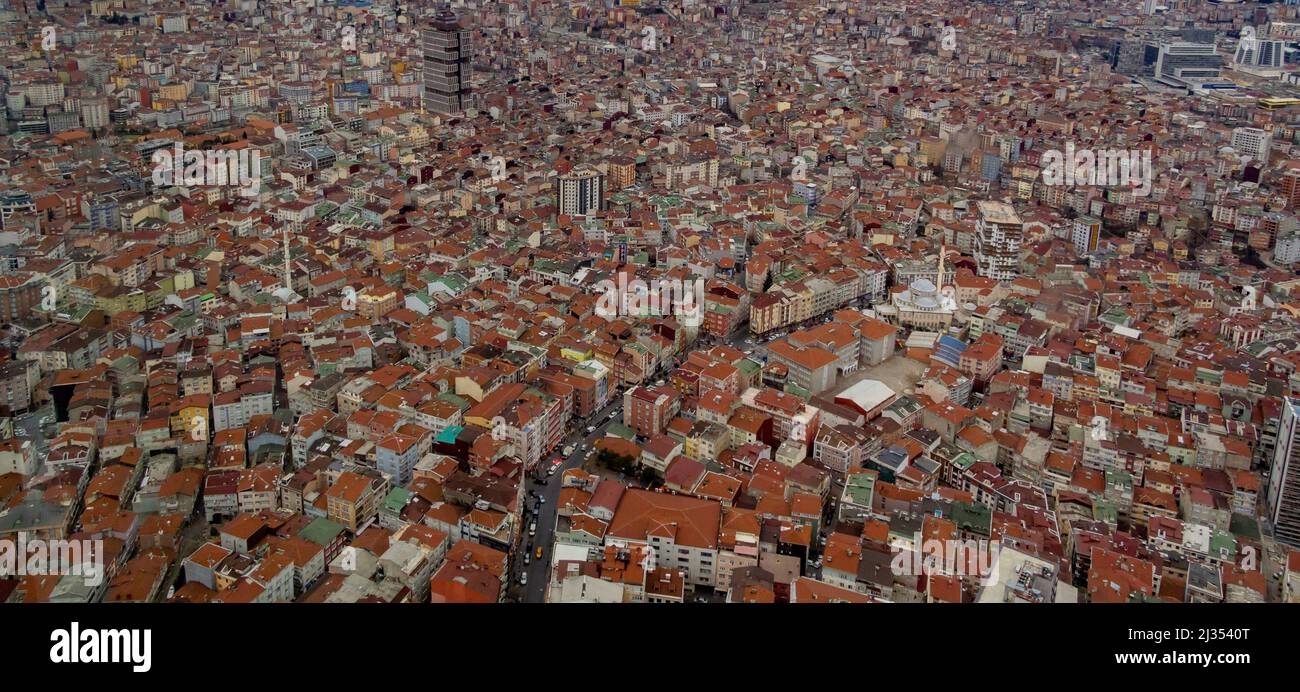 Residential buildings in Istanbul. Urban sprawl. Aerial view of Istanbul City in Turkey Stock ...