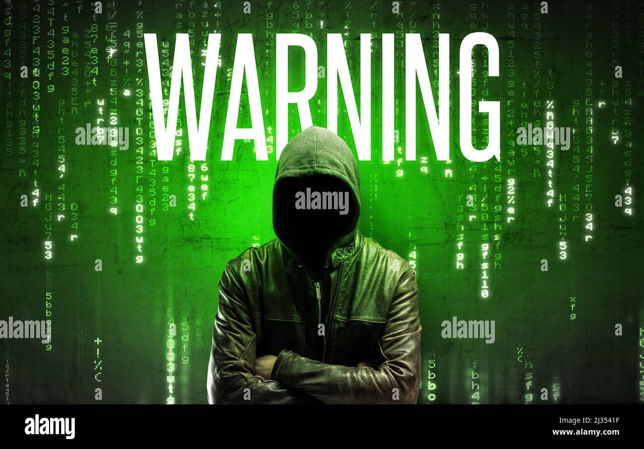 Faceless hacker with WARNING inscription, hacking concept Stock Photo ...