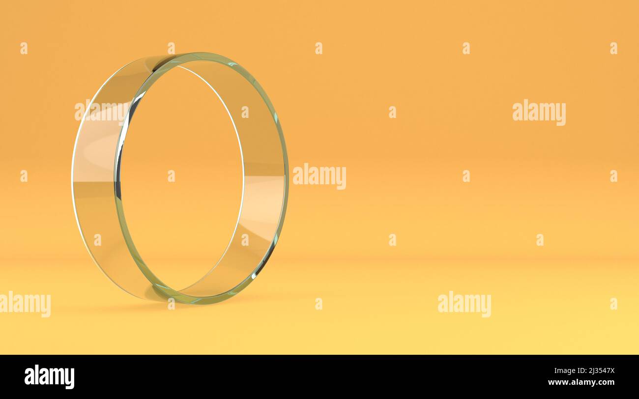 Glass circle frame 3D rendering illustration isolated on yellow ...