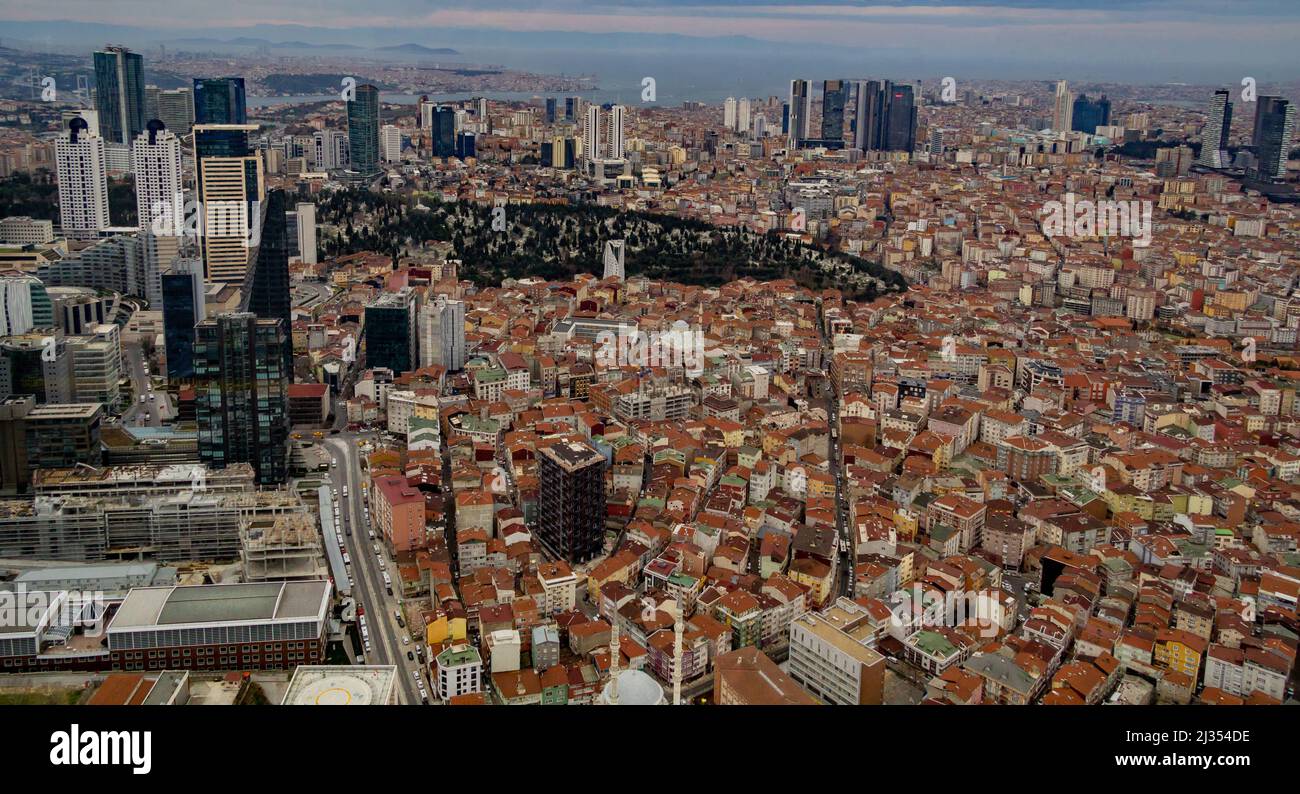 Residential buildings in Istanbul. Urban sprawl. Aerial view of ...