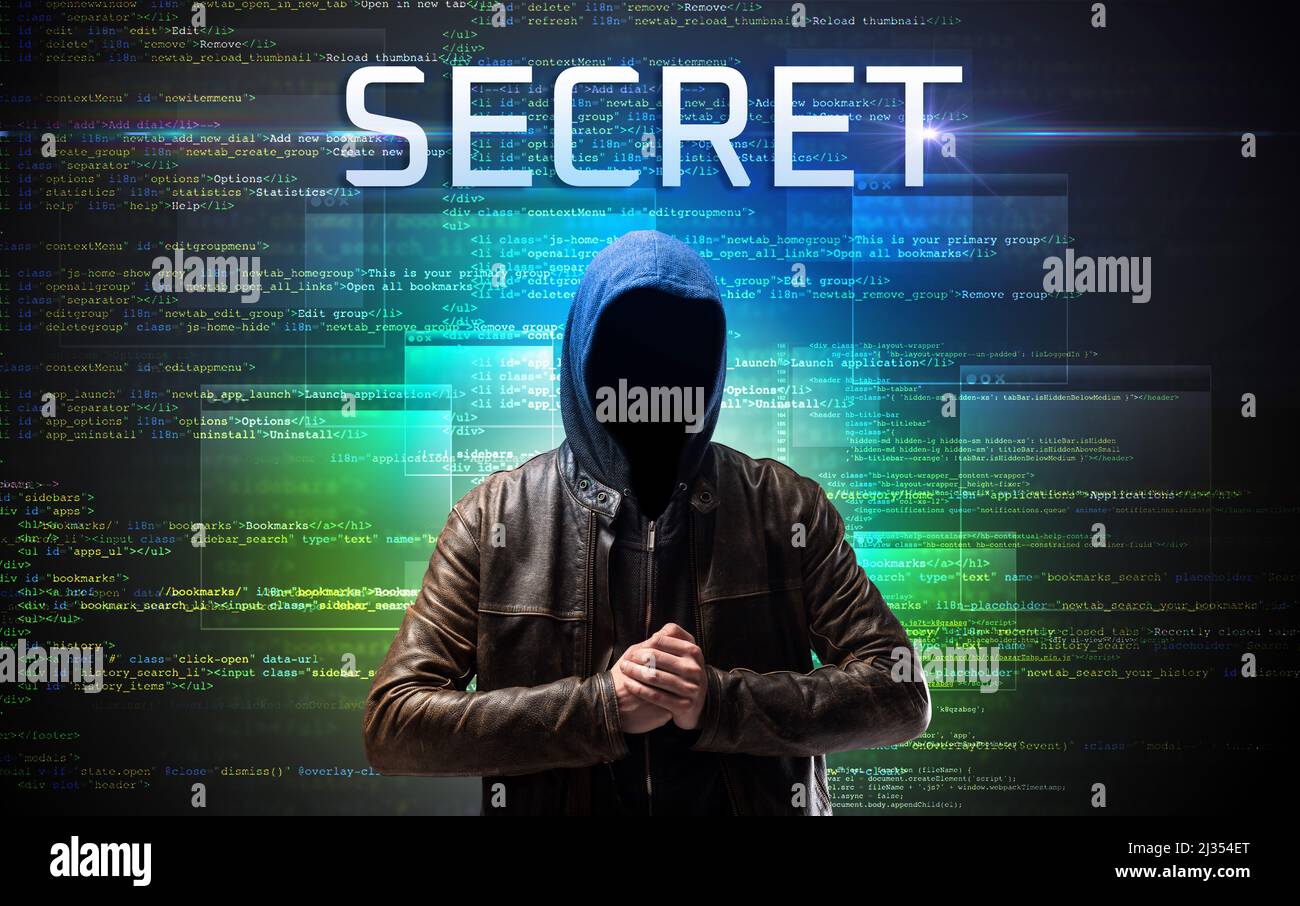 Faceless hacker on code background Stock Photo - Alamy
