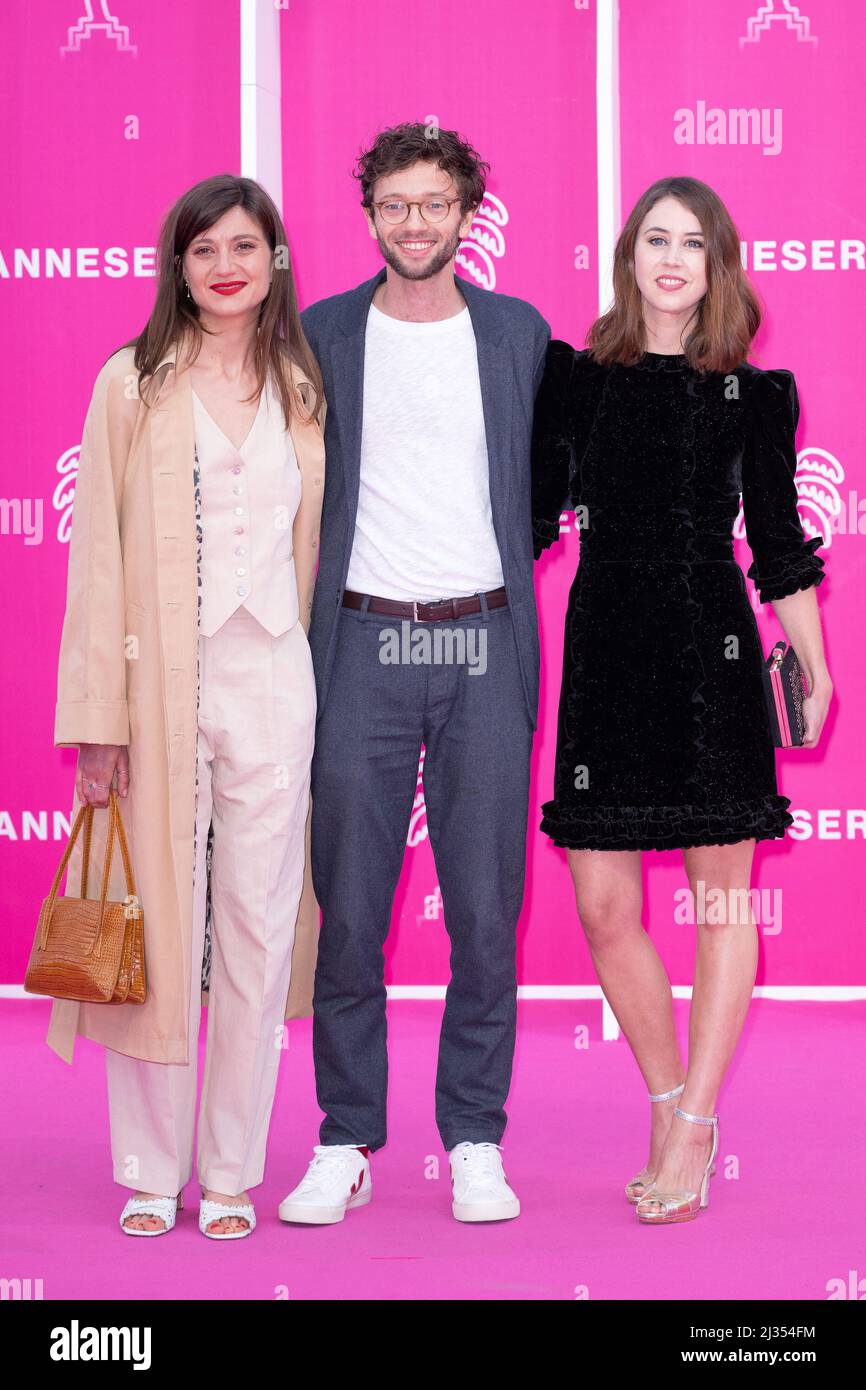 Georgia Scalliet, Xavier Lacaille and Liz Kingsman attend the pink ...