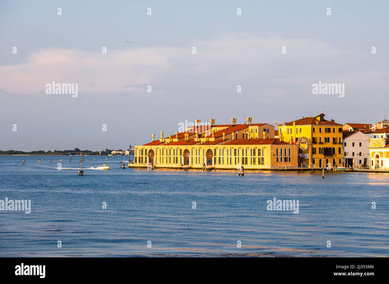 View of the shoreline of Venice Lagoon on the approach by rail on the ...