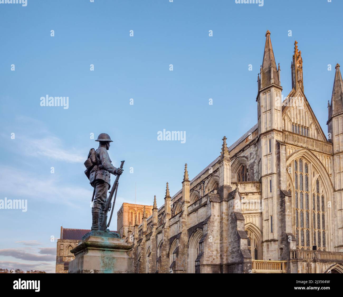 Commemorative memorial bronze statue of a rifleman of The King's Royal ...
