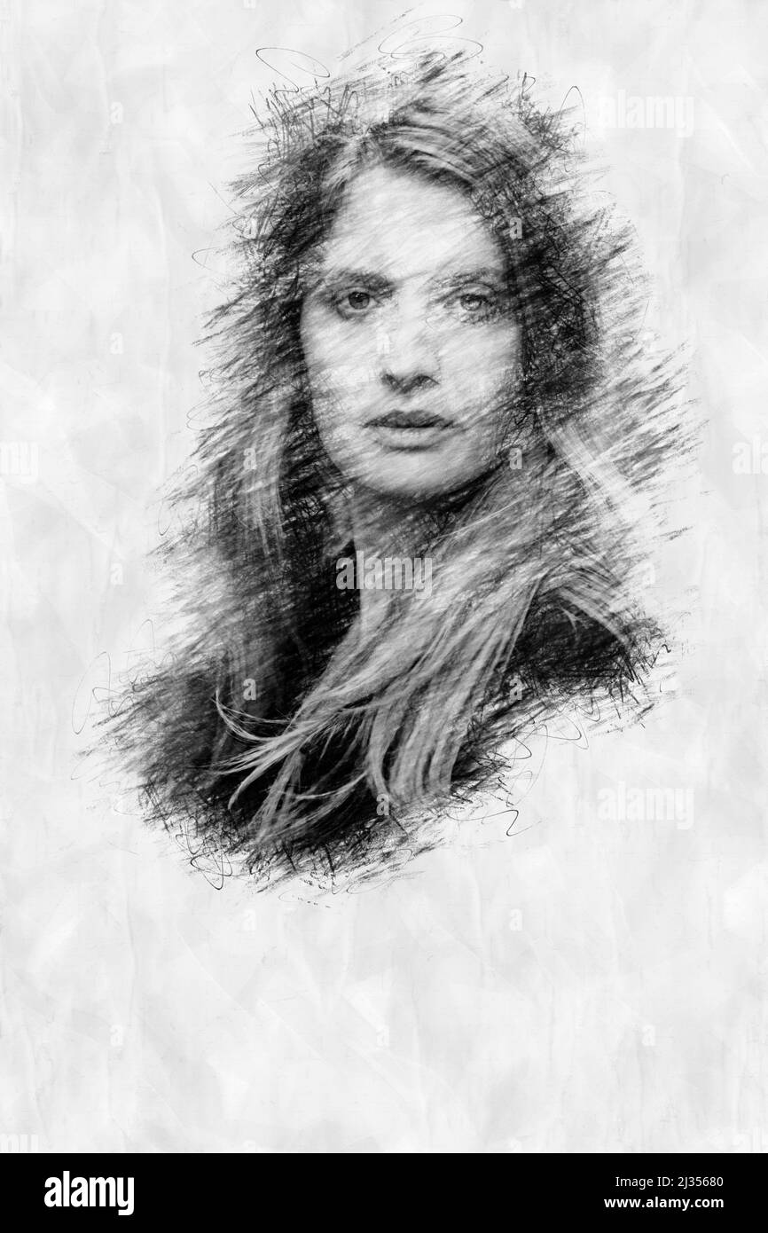 portrait of confident woman in pencil drawing style Stock Photo - Alamy
