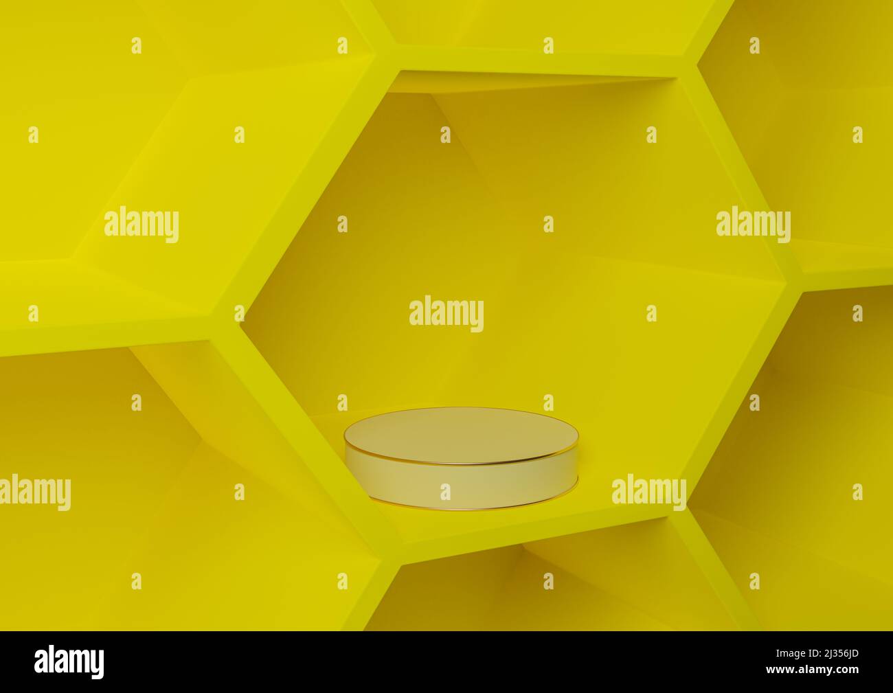 Bright, neon yellow 3D rendering product display honeycomb pattern ...
