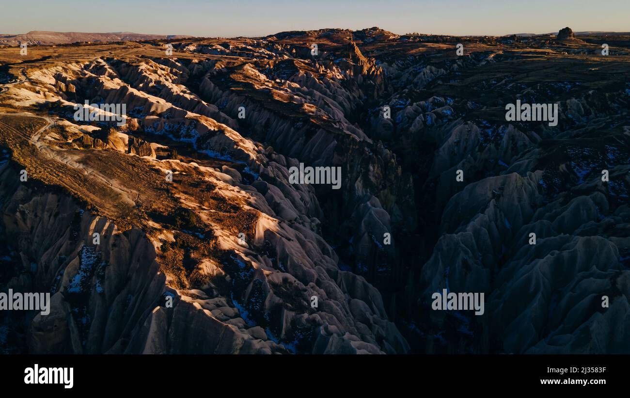 Red valley at Cappadocia, Anatolia, Turkey. Volcanic mountains in ...