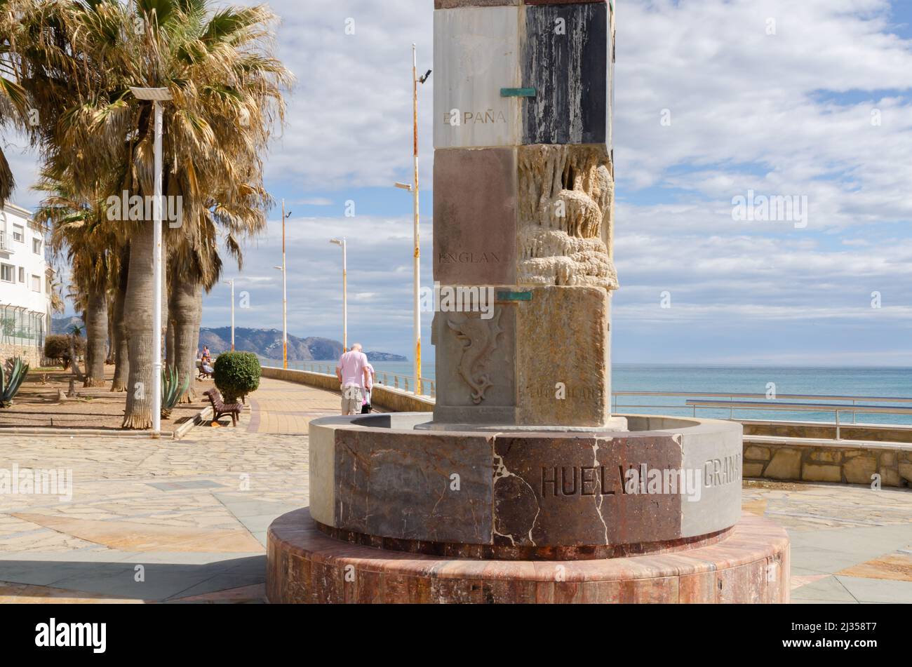 NERJA, SPAIN - 04 MARCH 2022 A beautiful stone promenade for walking ...