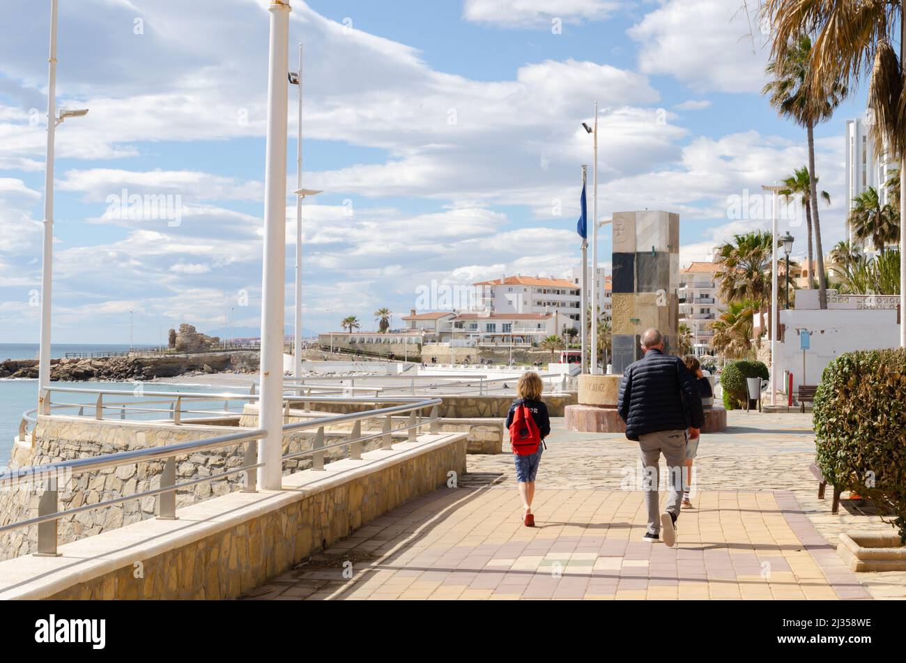NERJA, SPAIN - 04 MARCH 2022 A beautiful stone promenade for walking ...