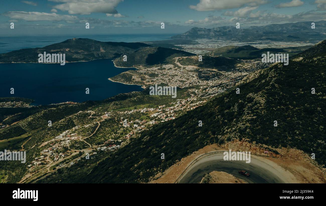 aerial view of Kalkan gorgeous setting a beautiful cove, its stunning ...