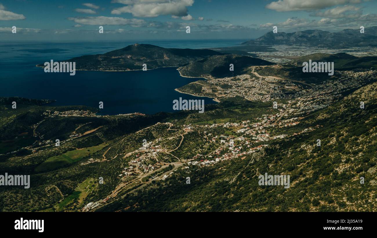 aerial view of Kalkan gorgeous setting a beautiful cove, its stunning ...