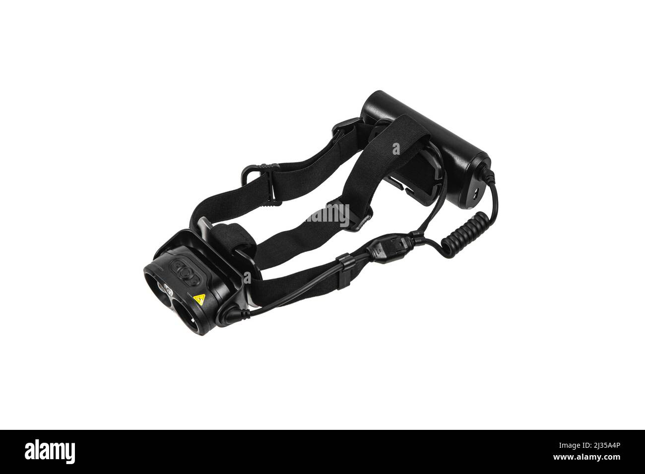 Modern LED headlamp. Portable lighting device mounted on the head ...