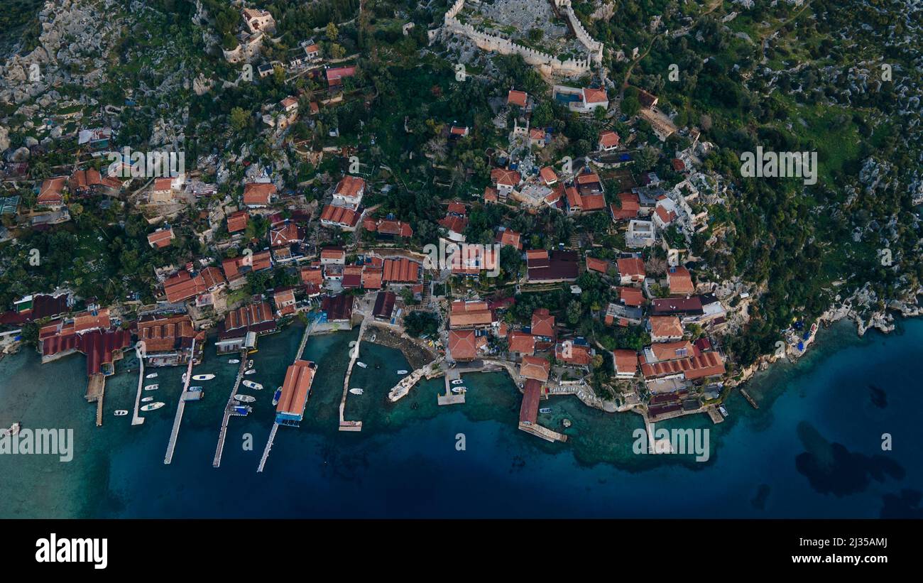 aerial view the beautiful panorama of Kekova, the sunken city from the ...
