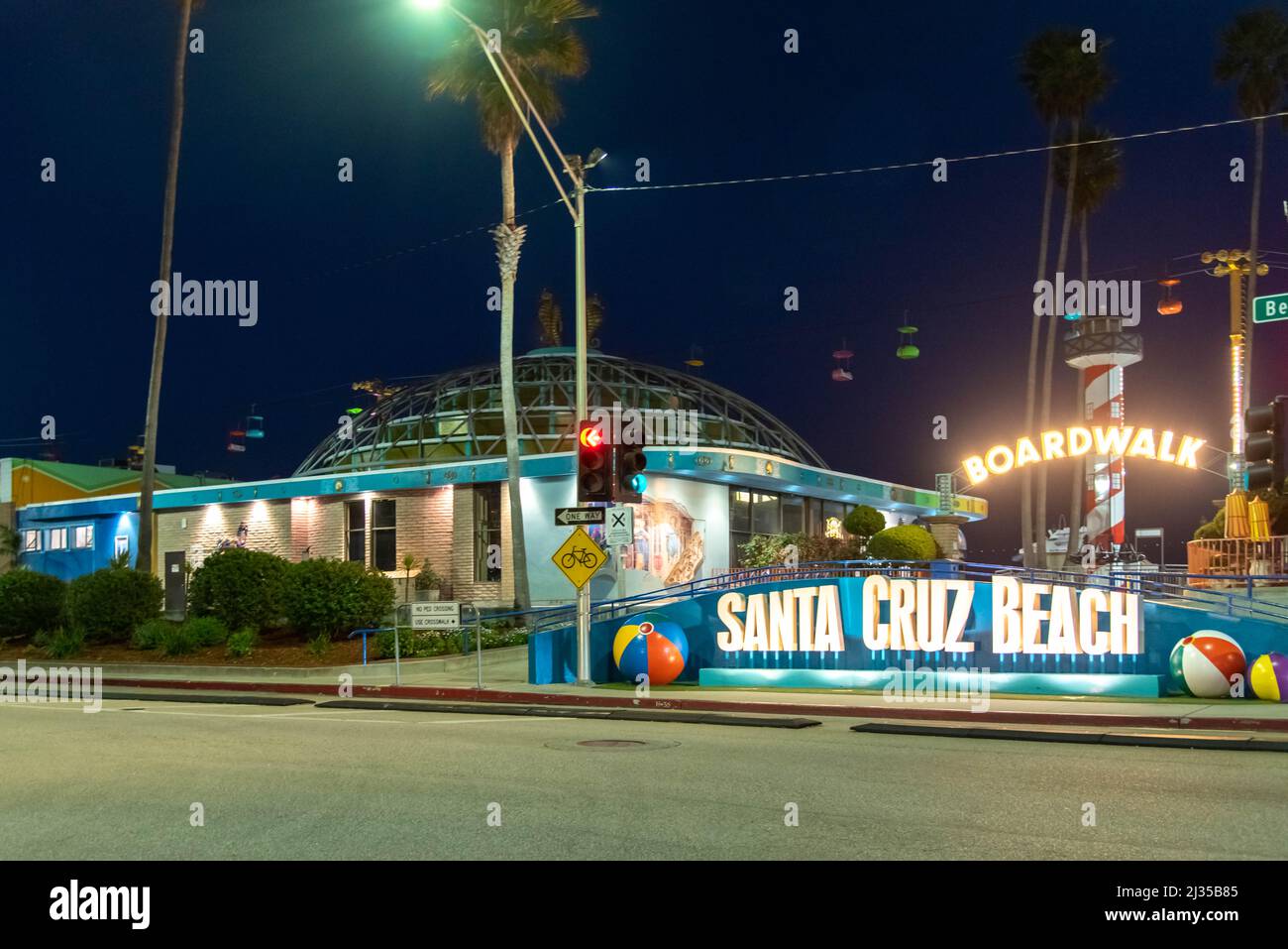 SANTA CRUZ, CA-MAR 31, 2022: Night view of the Santa Cruz Beach ...