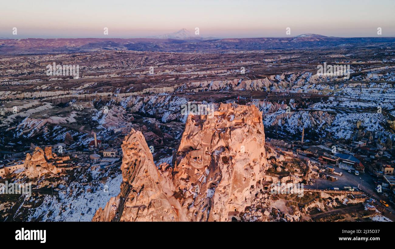 Turkey. Cappadocia. aerial View on rock-castle of Uchisar castle at a ...