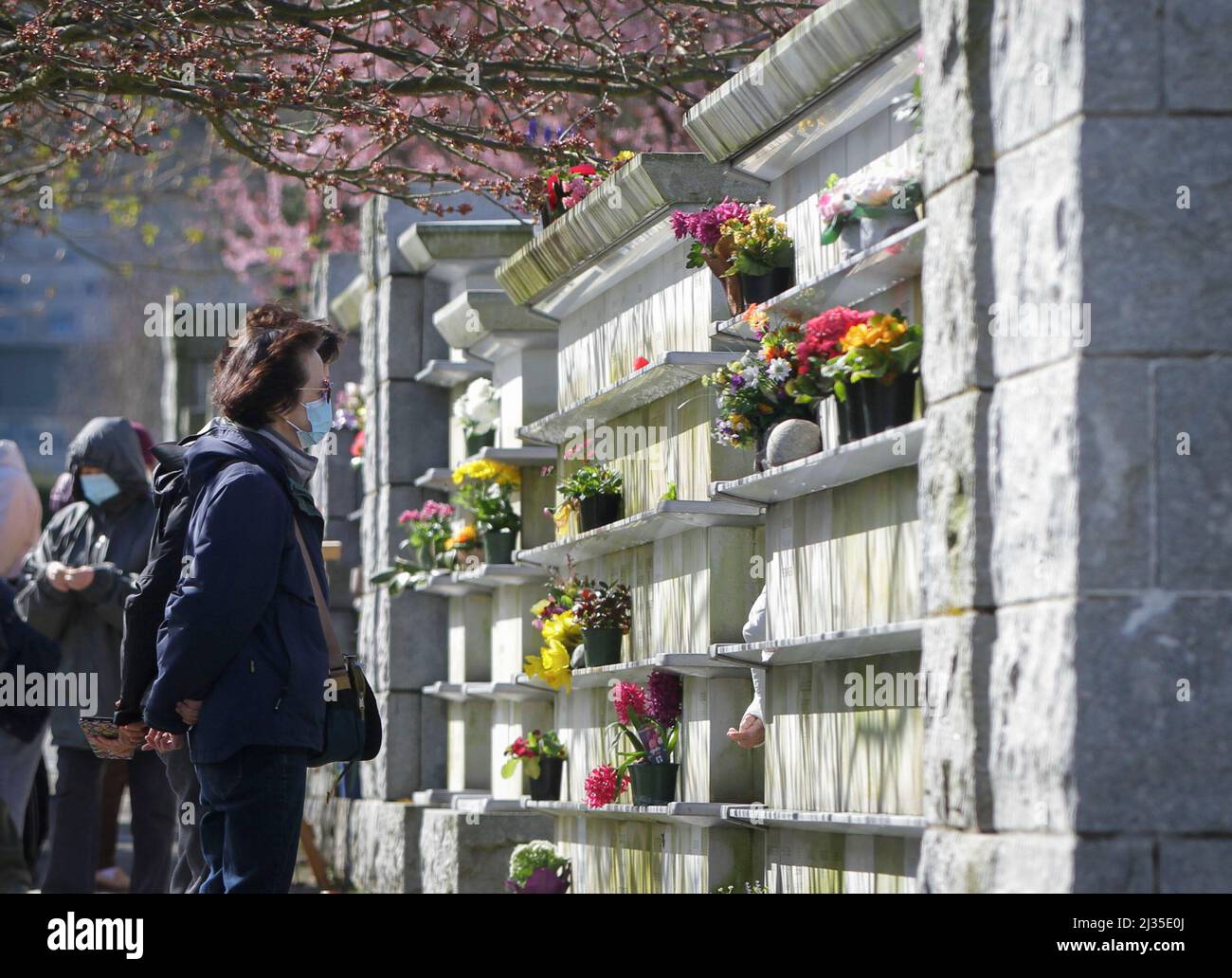 Vancouver, Canada. 5th Apr, 2022. People visit a columbarium to pay ...