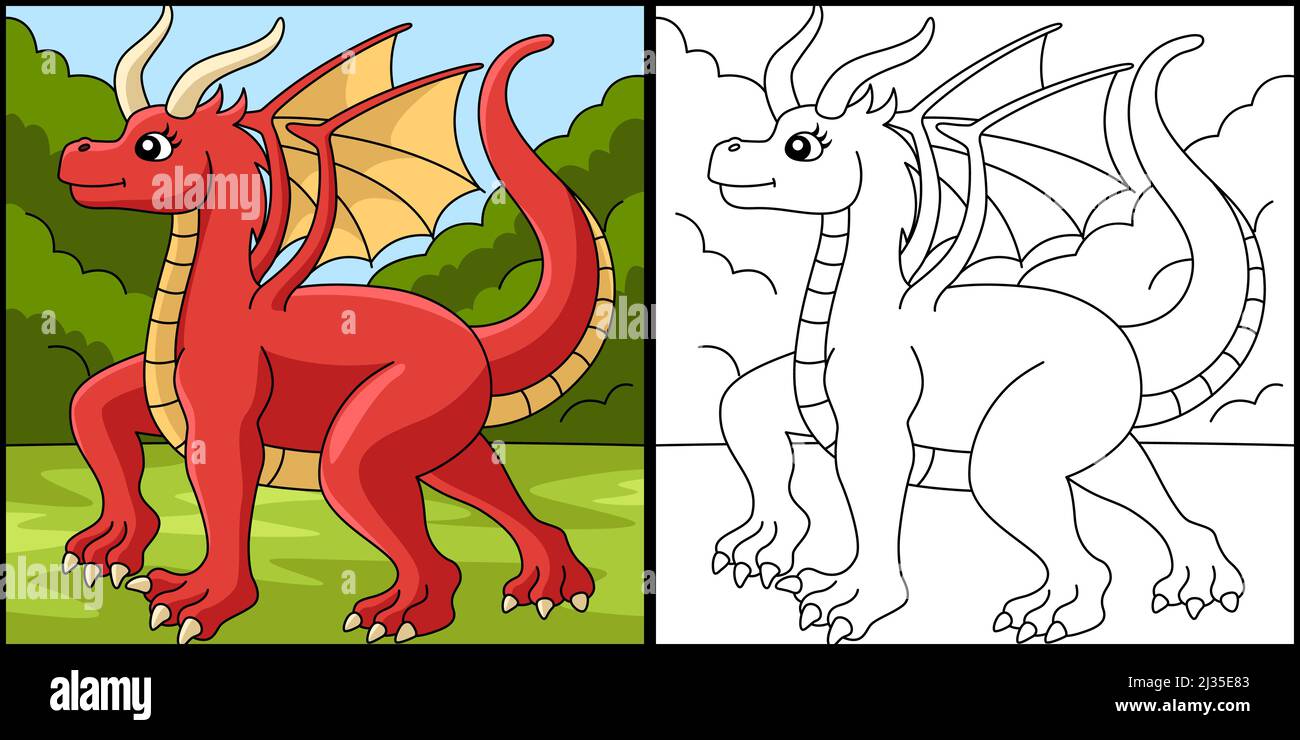 Walking Female Dragon Coloring Page Illustration Stock Vector Image ...