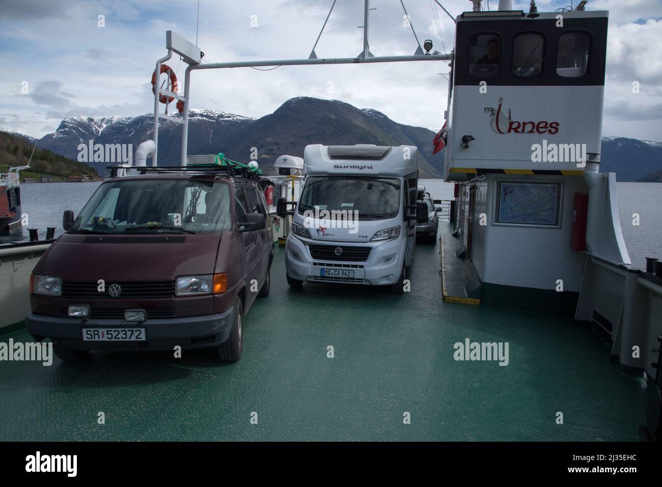 Ferryboat crossing Lusterfjord from Solvorn to Ornes in Norway's ...