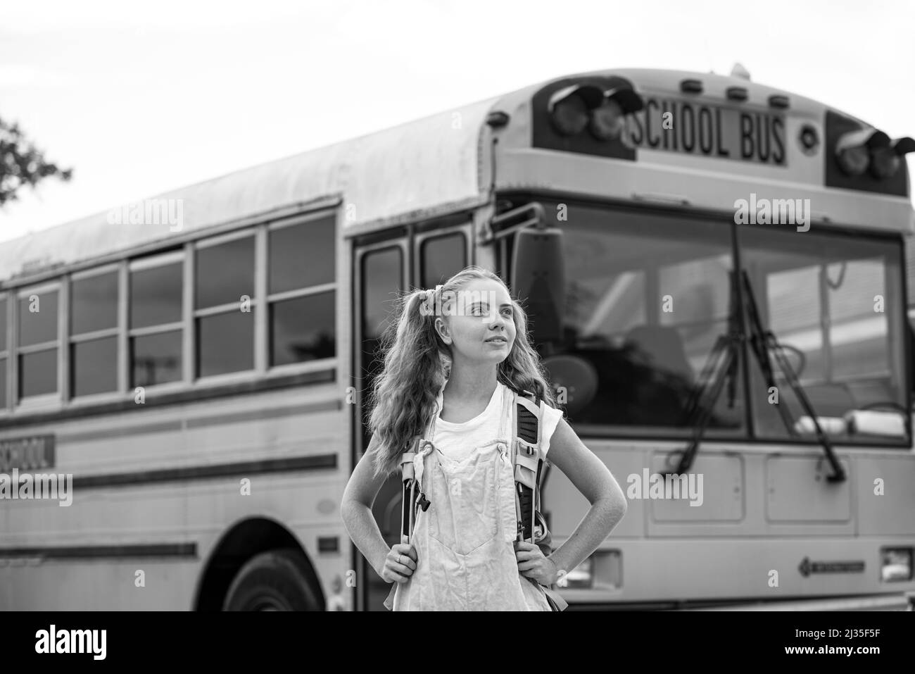 School Bus: Pretty Teen Student Boarding Bus For School. Home education ...
