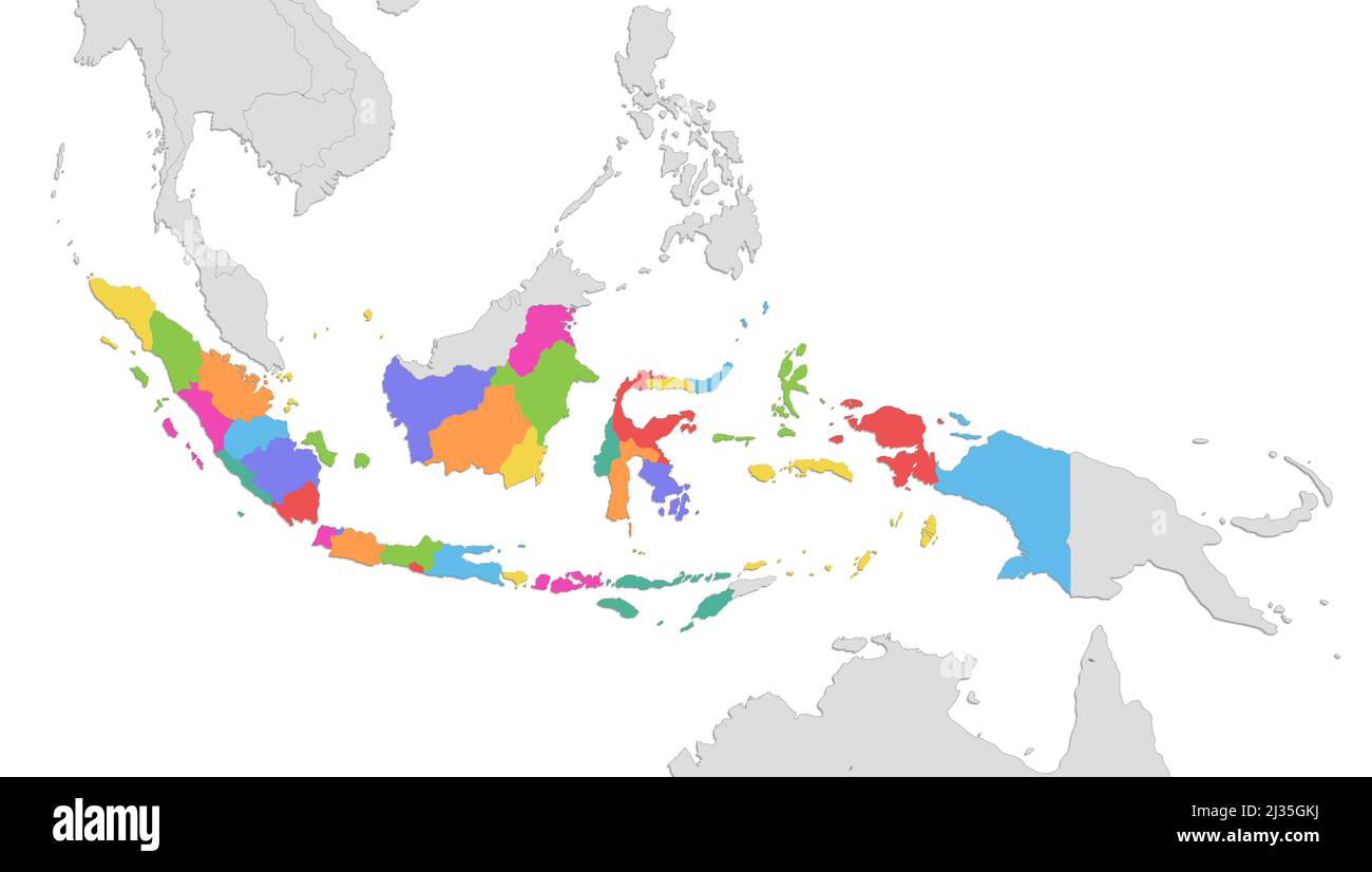 Indonesia map, administrative division, colors map isolated on white ...