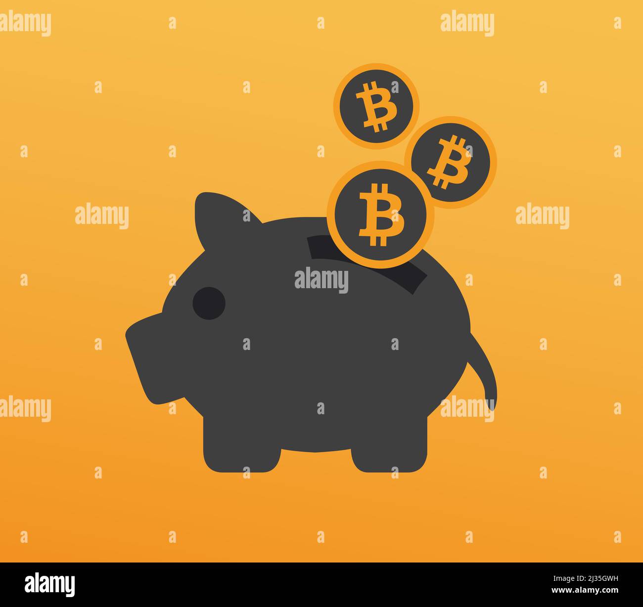 Bitcoin and Saving piggy bank, symbol on orange background vector Stock ...