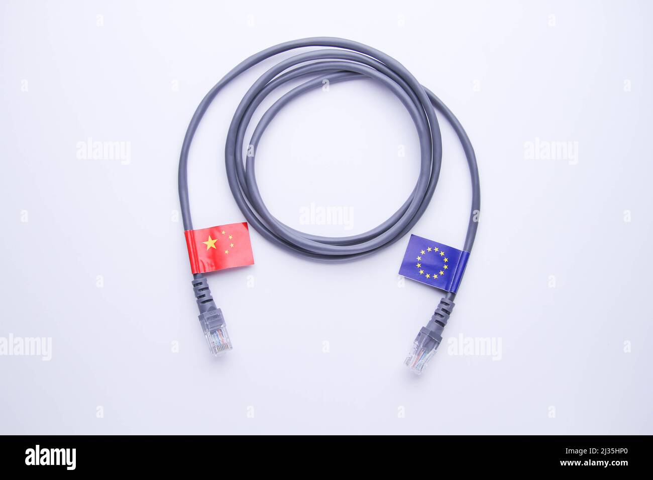 Internet cable with the flag of China and the European Union Stock ...