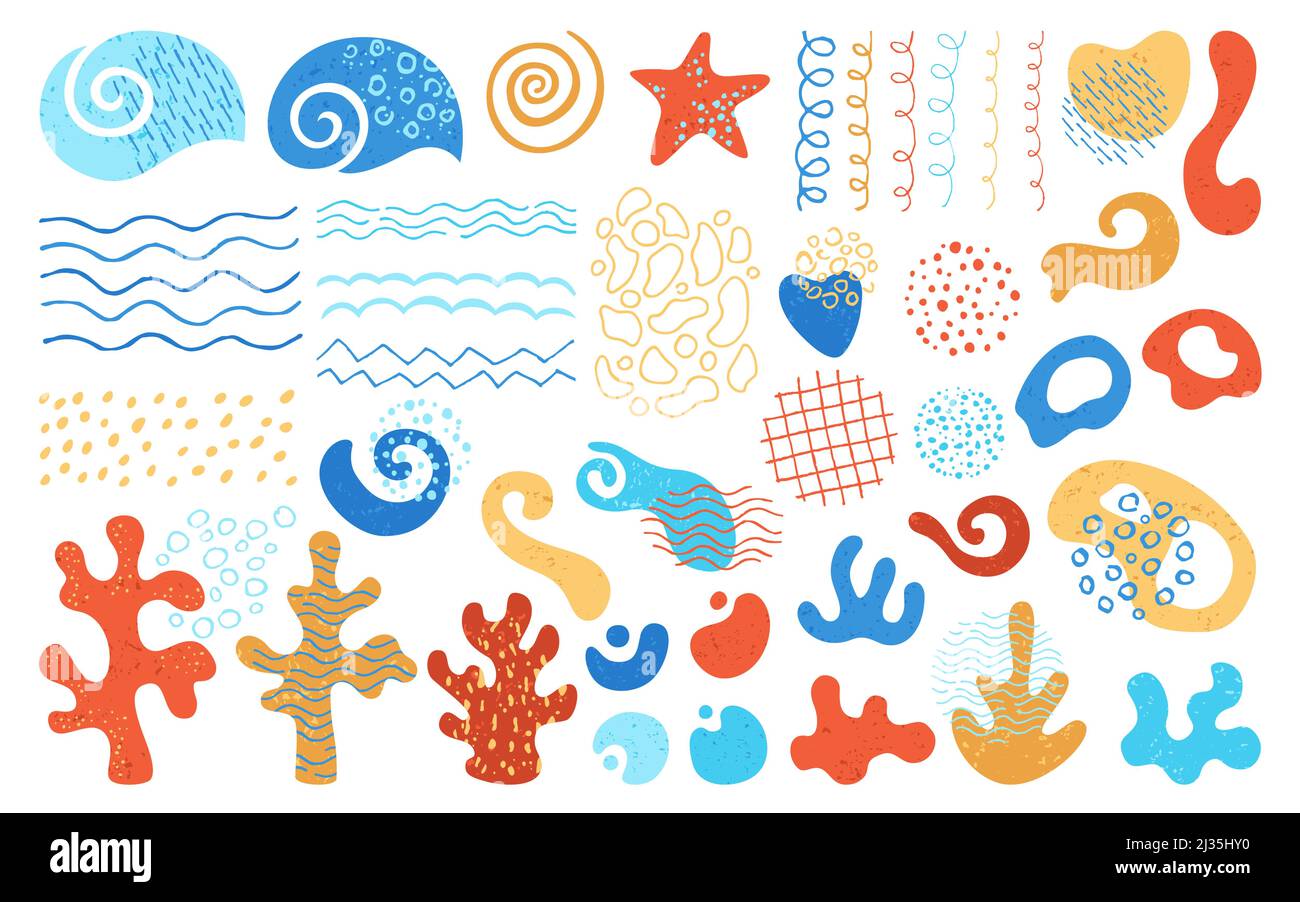 Abstract shape marine objects set. Organic forms underwater ocean world ...