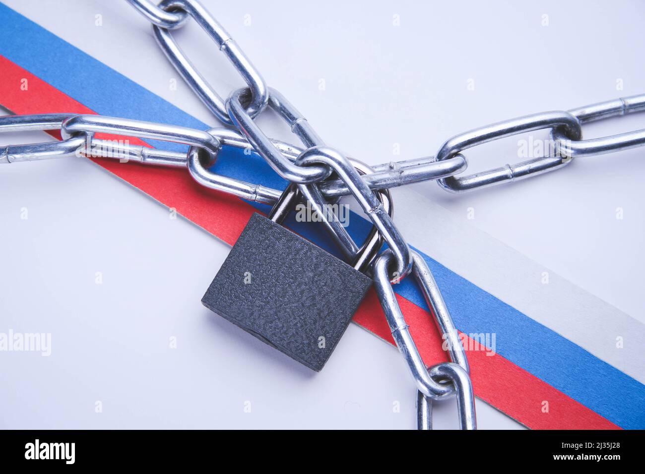 Flag of Russia and a chain with a lock. Country blocking. Prohibited ...