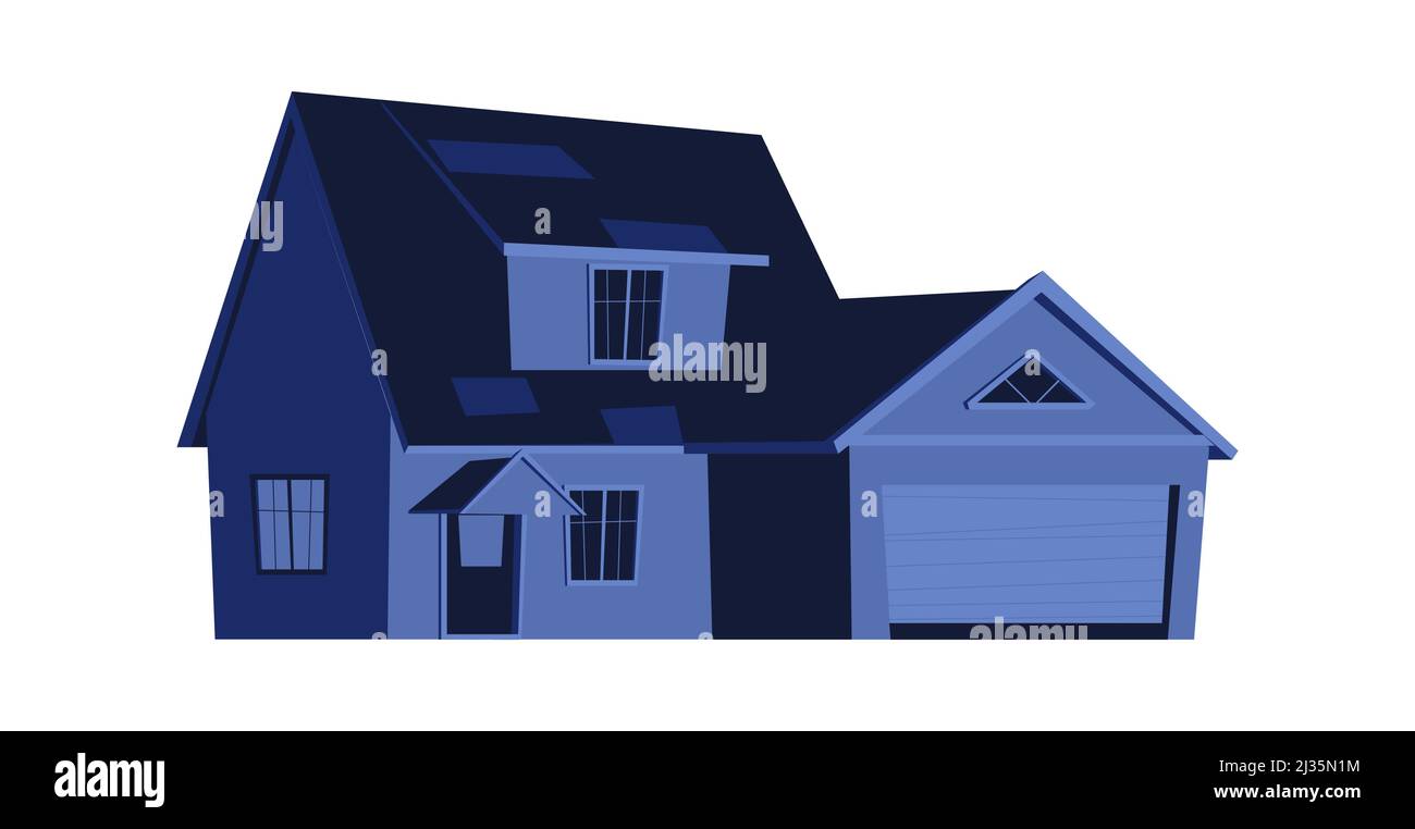 House at night, building with glowing windows in the dark, cartoon ...