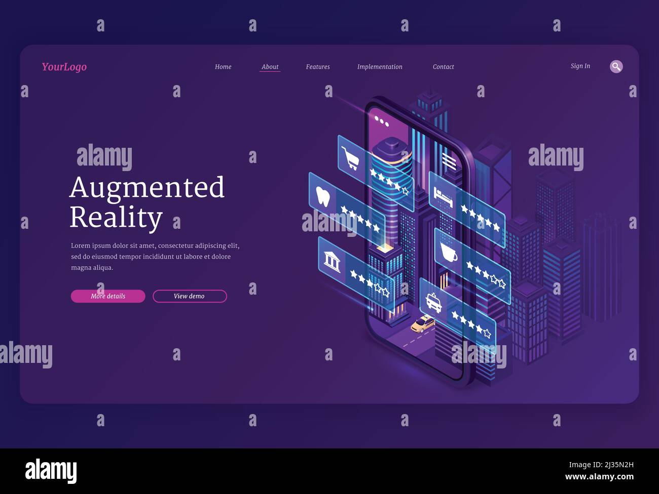 Augmented reality banner. AR technologies, smart app for mobile phone ...