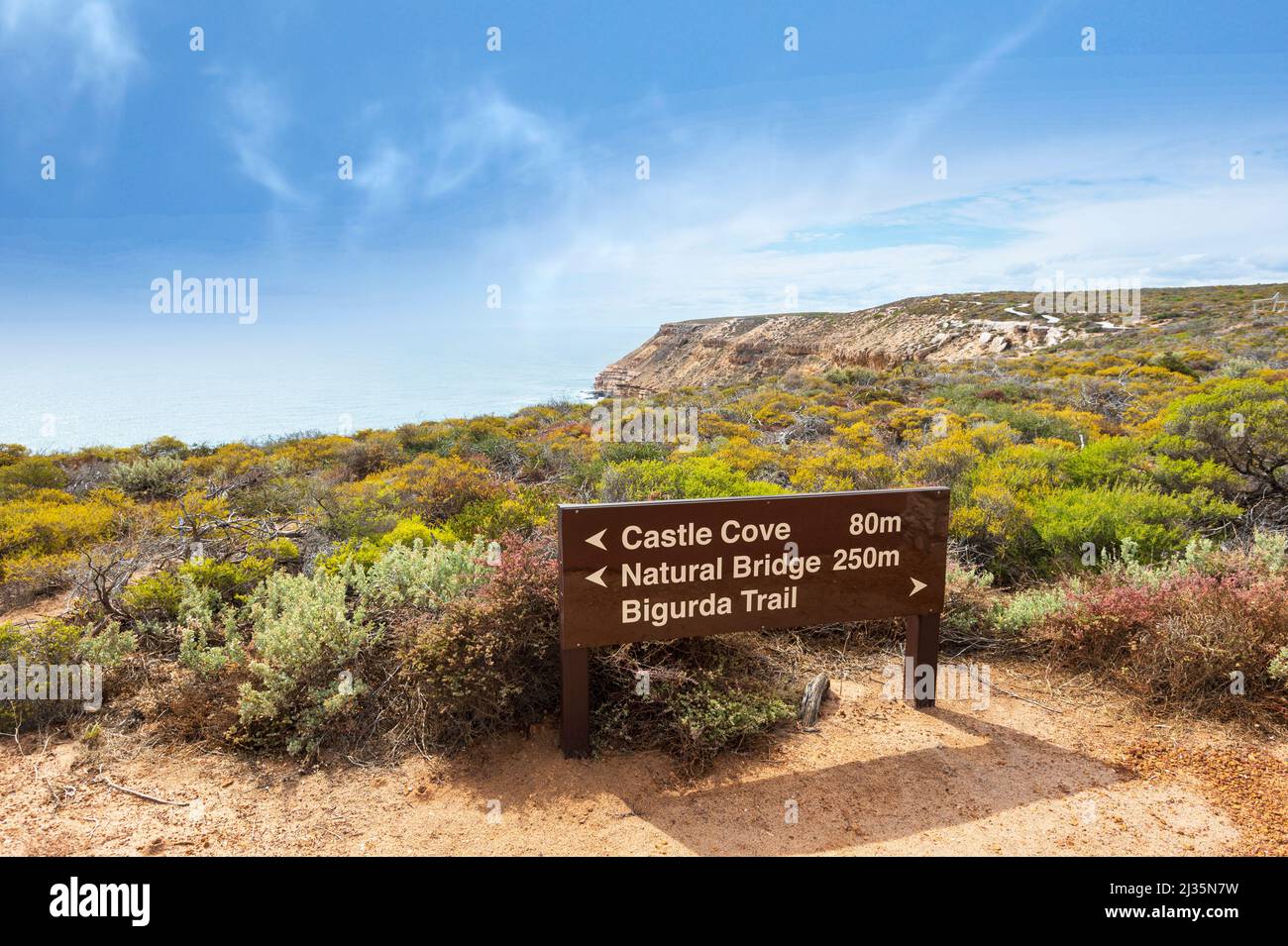 Signs for Castle Cove, Natural Bridge and Bigurda Trail, popular ...