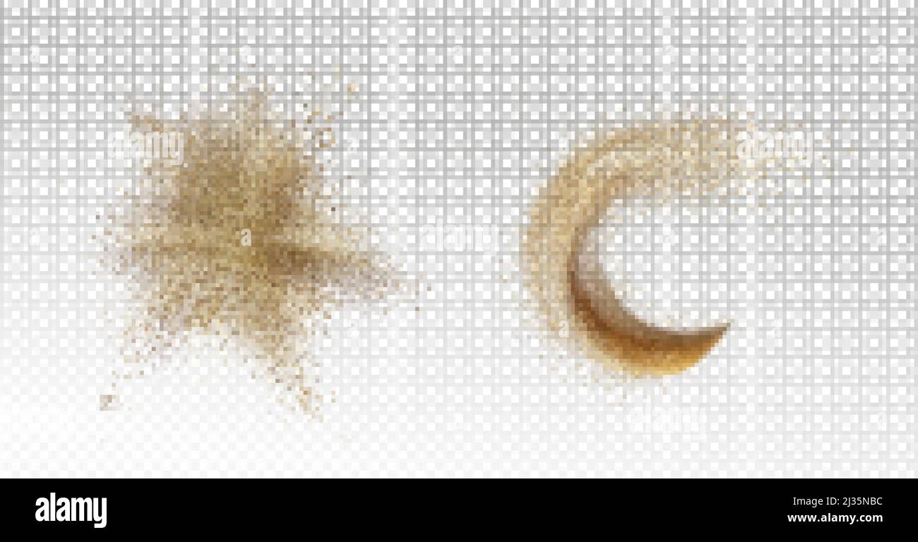 Sand explosion, sandy splash, scatter grains stain or stroke and wave ...