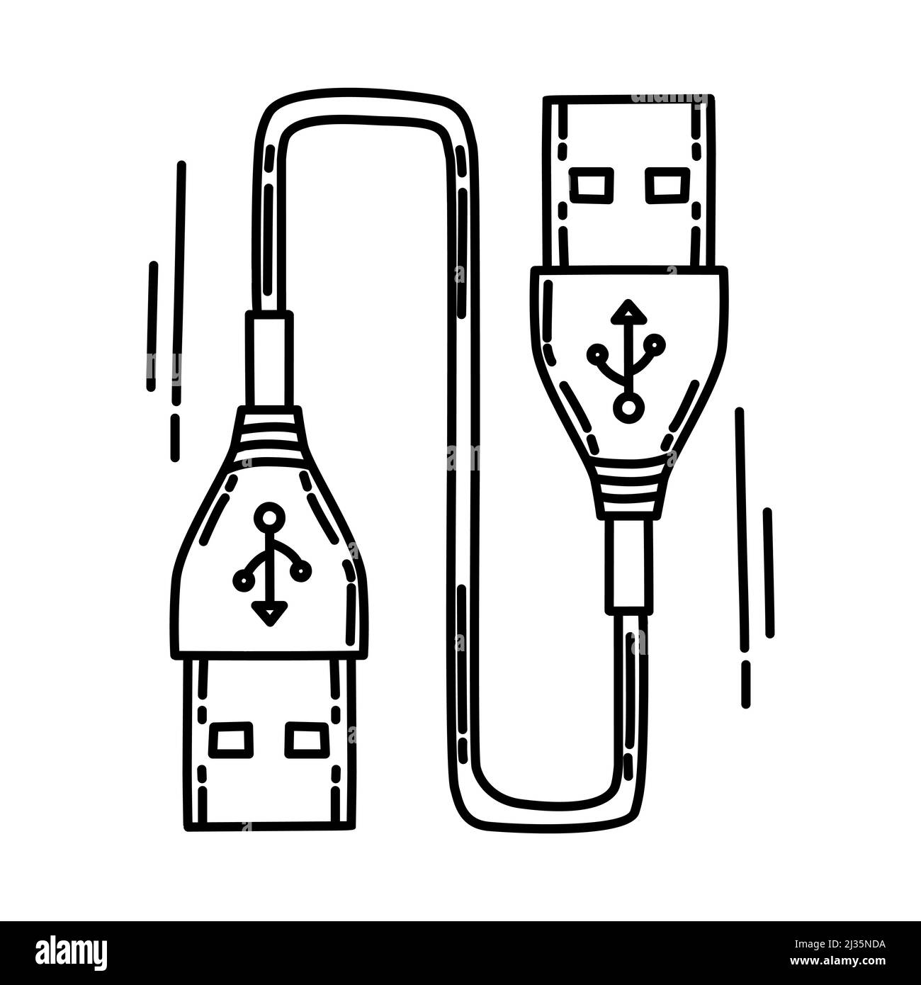 USB Cable Part of Computer Accessories and Hardware Hand Drawn Icon Set ...