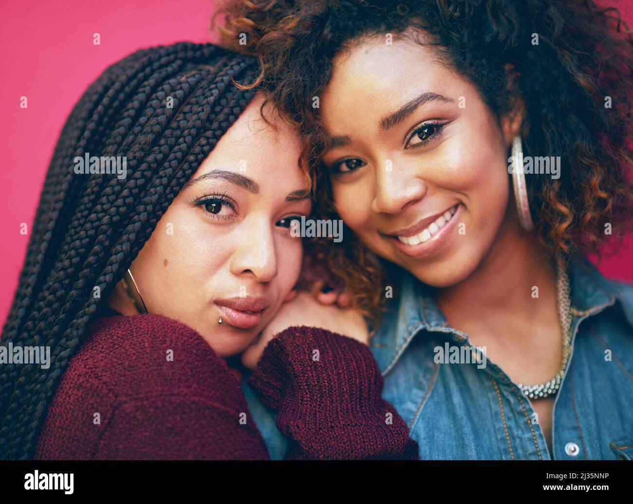 Sisterhood is a bridge between two hearts. Portrait of two girlfriends ...